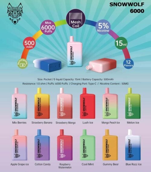 Snow Wolf Disposable Pods With 6000 Puffs | Vape Vandal